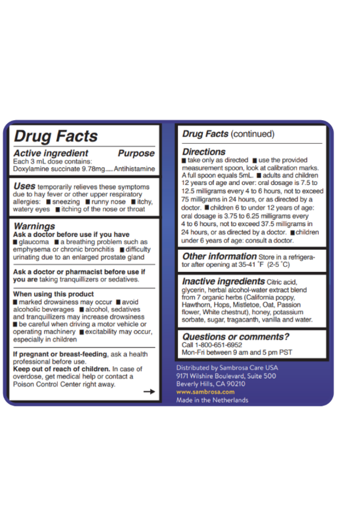 Sambrosa Night Syrup → Nighttime allergy relief for a good night rest