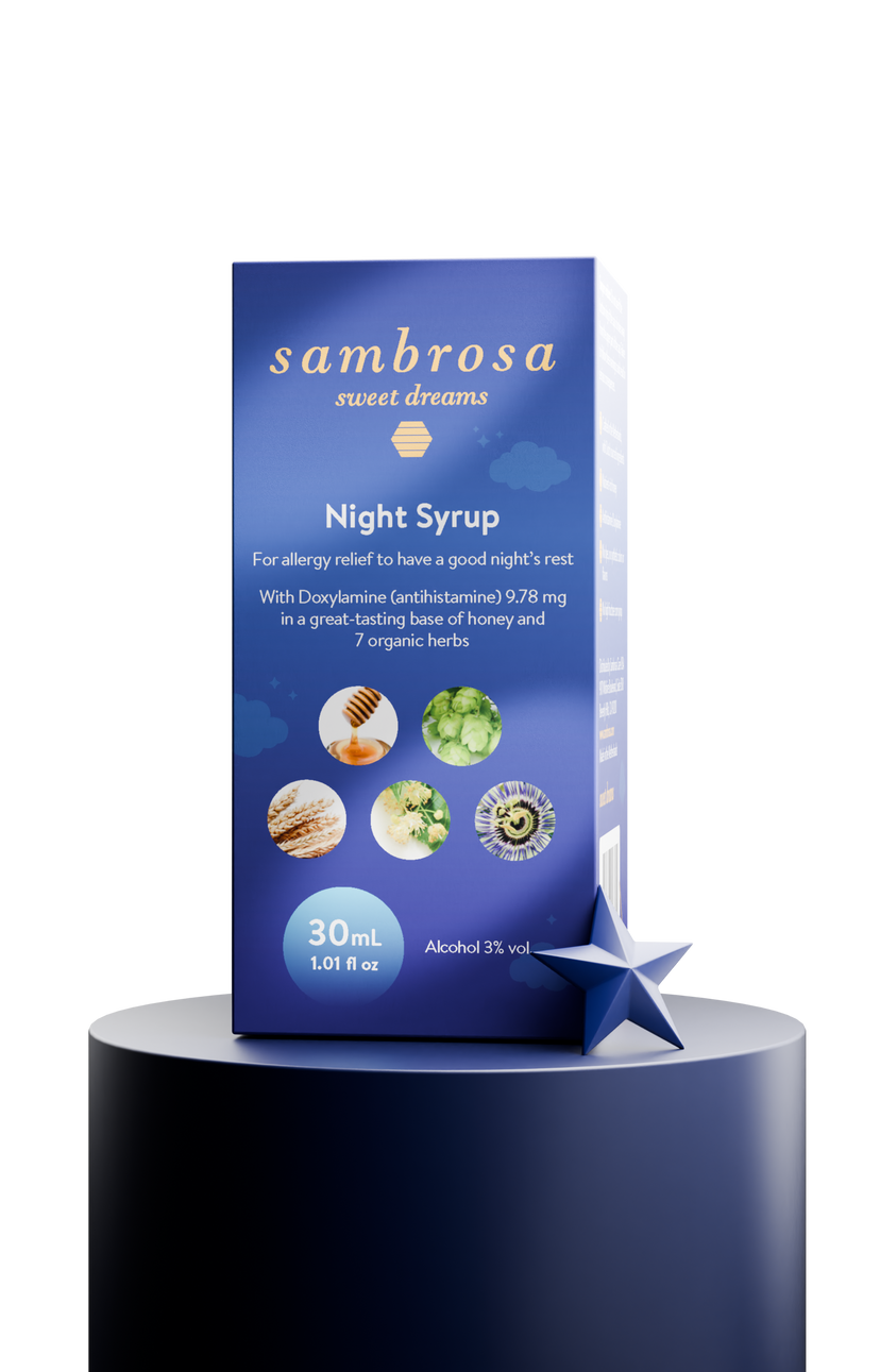 Sambrosa Night Syrup → Nighttime allergy relief for a good night rest